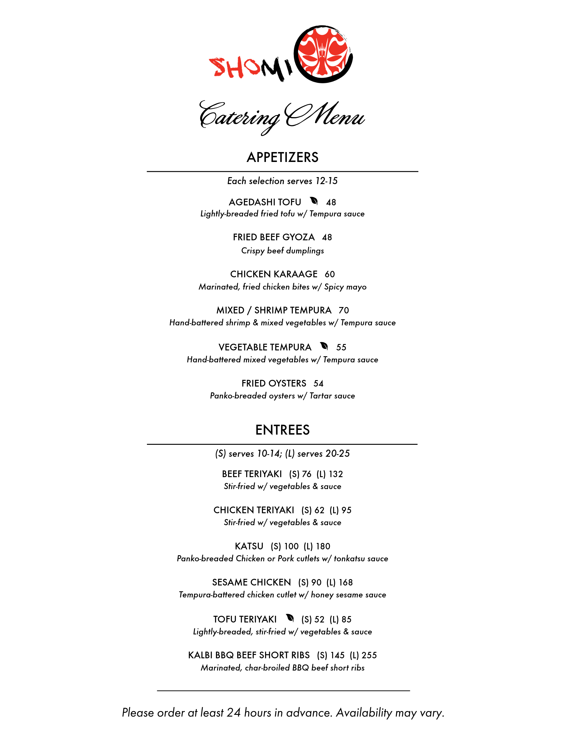 Menu – Sho Mi Japanese Cuisine