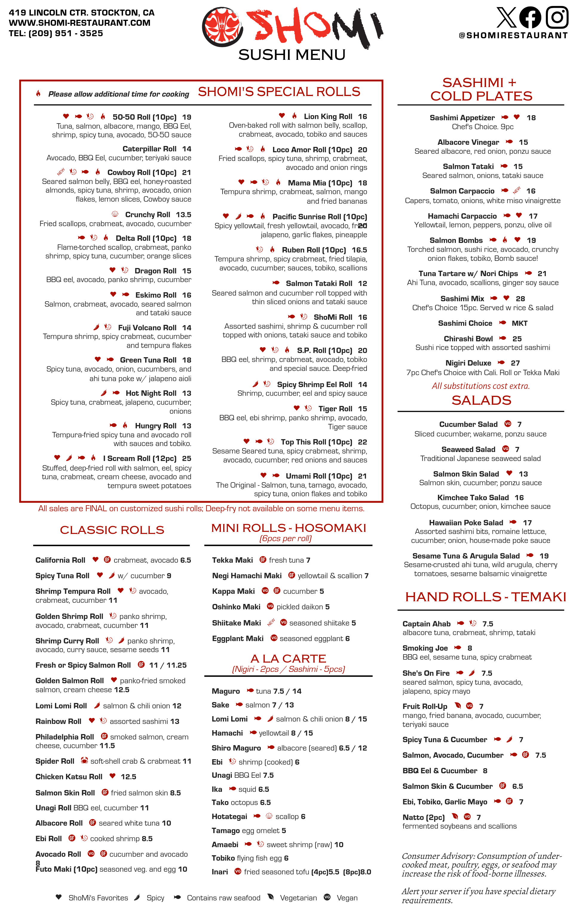 Menu – Sho Mi Japanese Cuisine